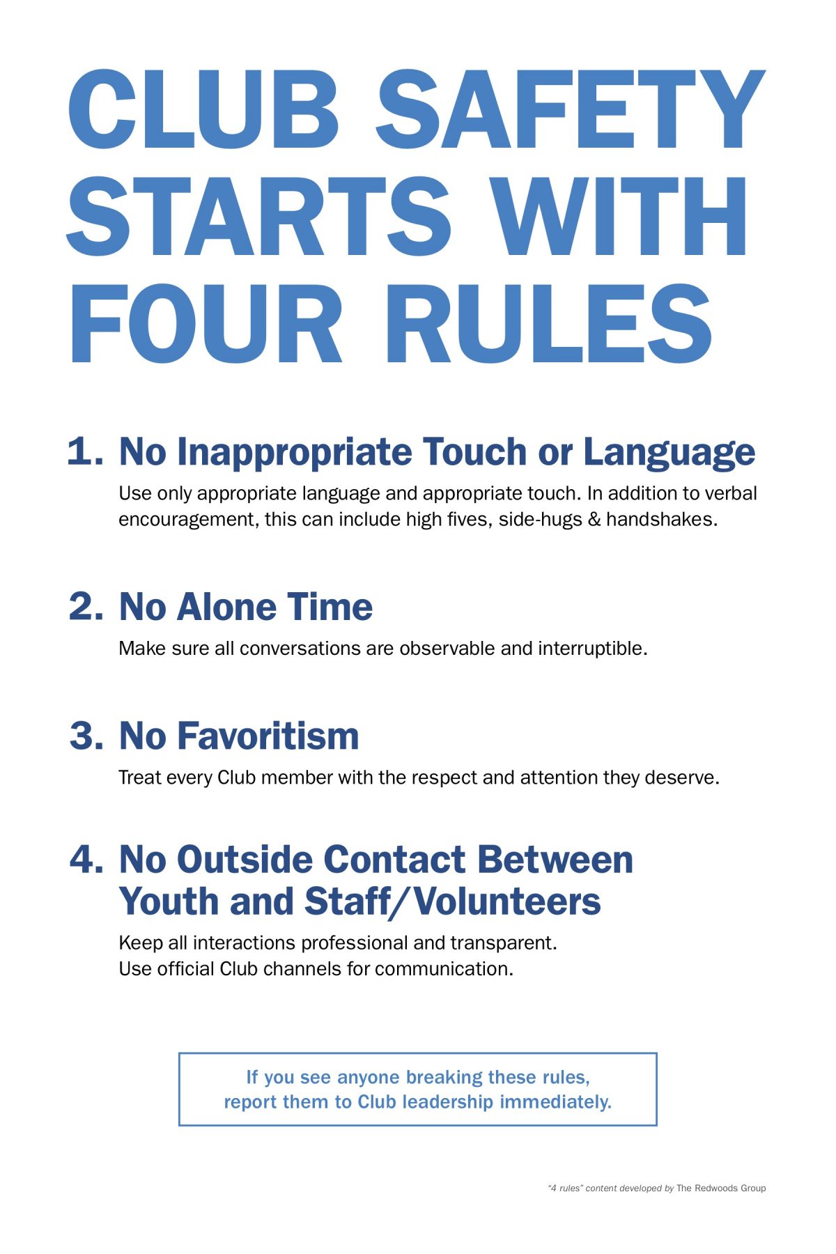 Poster to Communicate Abuse Prevention Rules - The Redwoods Group